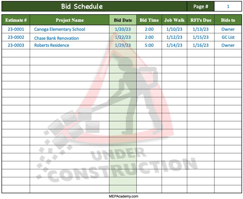 Digital Planner for Construction Estimator - Track Bids, Meetings, Rfi ...