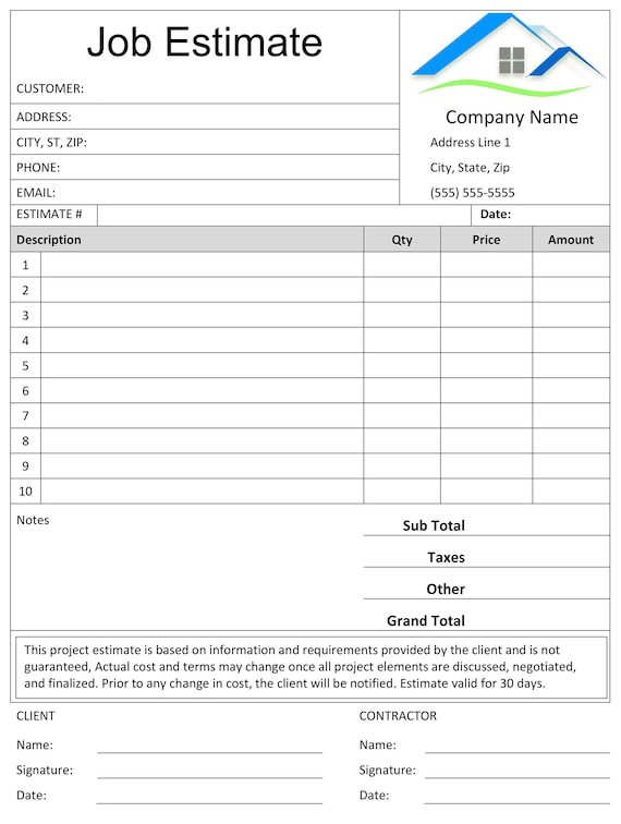 Estimate Template For Microsoft Word Free Editable Estimate Sheet