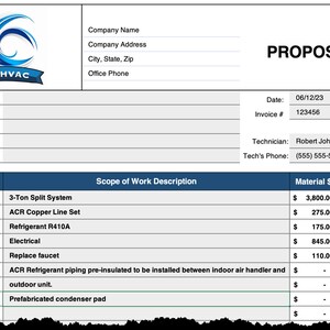 HVAC Estimate Proposal Template in Excel, HVAC Contractor Quote Form ...
