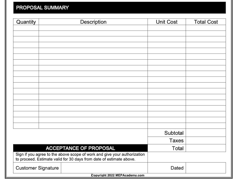 Printable Proposal Estimate - Job Estimate - MS Word - Job Proposal ...