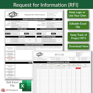 Request for Information RFI Form and RFI Log, 2 Excel Forms, Write and ...