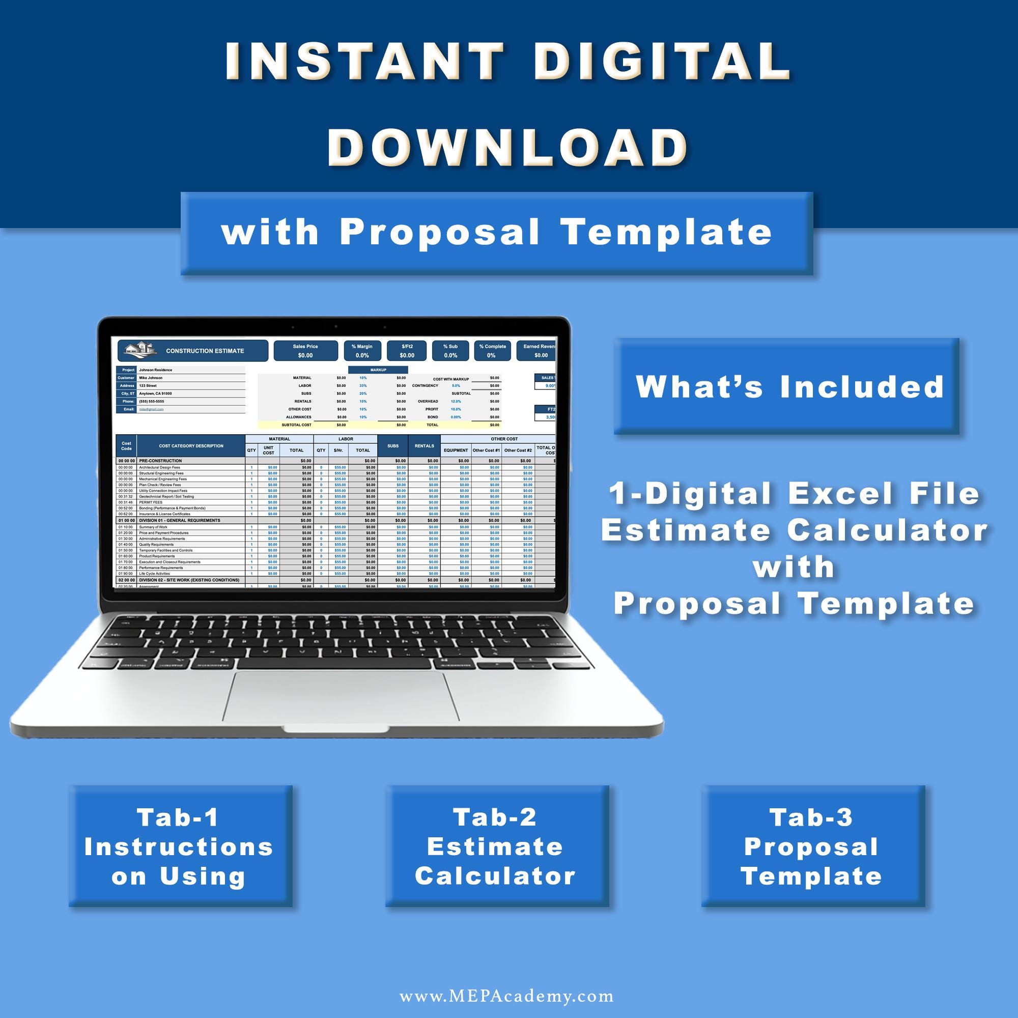 Construction Cost Estimate Calculator | Project Management | Excel ...