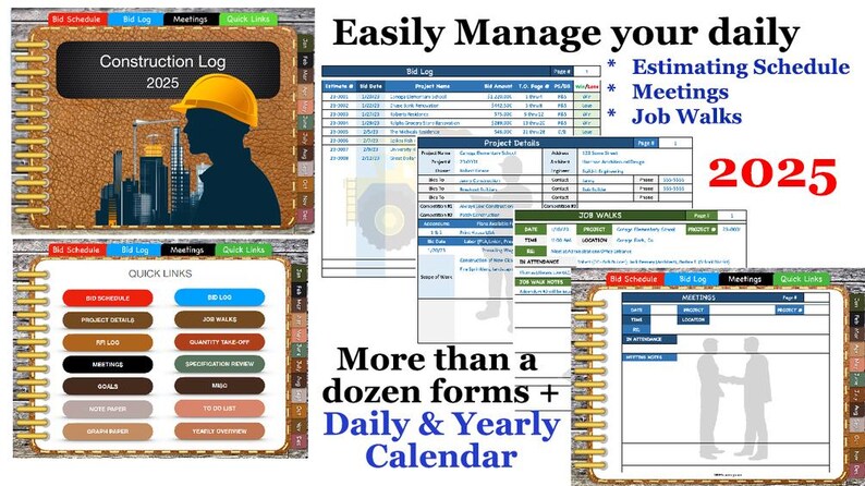 Digital Planner for Construction Estimator - Track Bids, Meetings, Rfi ...