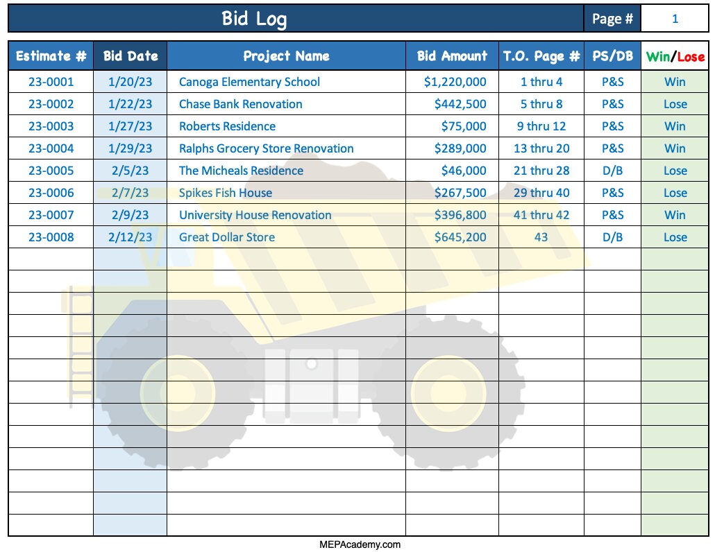Digital Planner for Construction Estimator - Track Bids, Meetings, Rfi ...