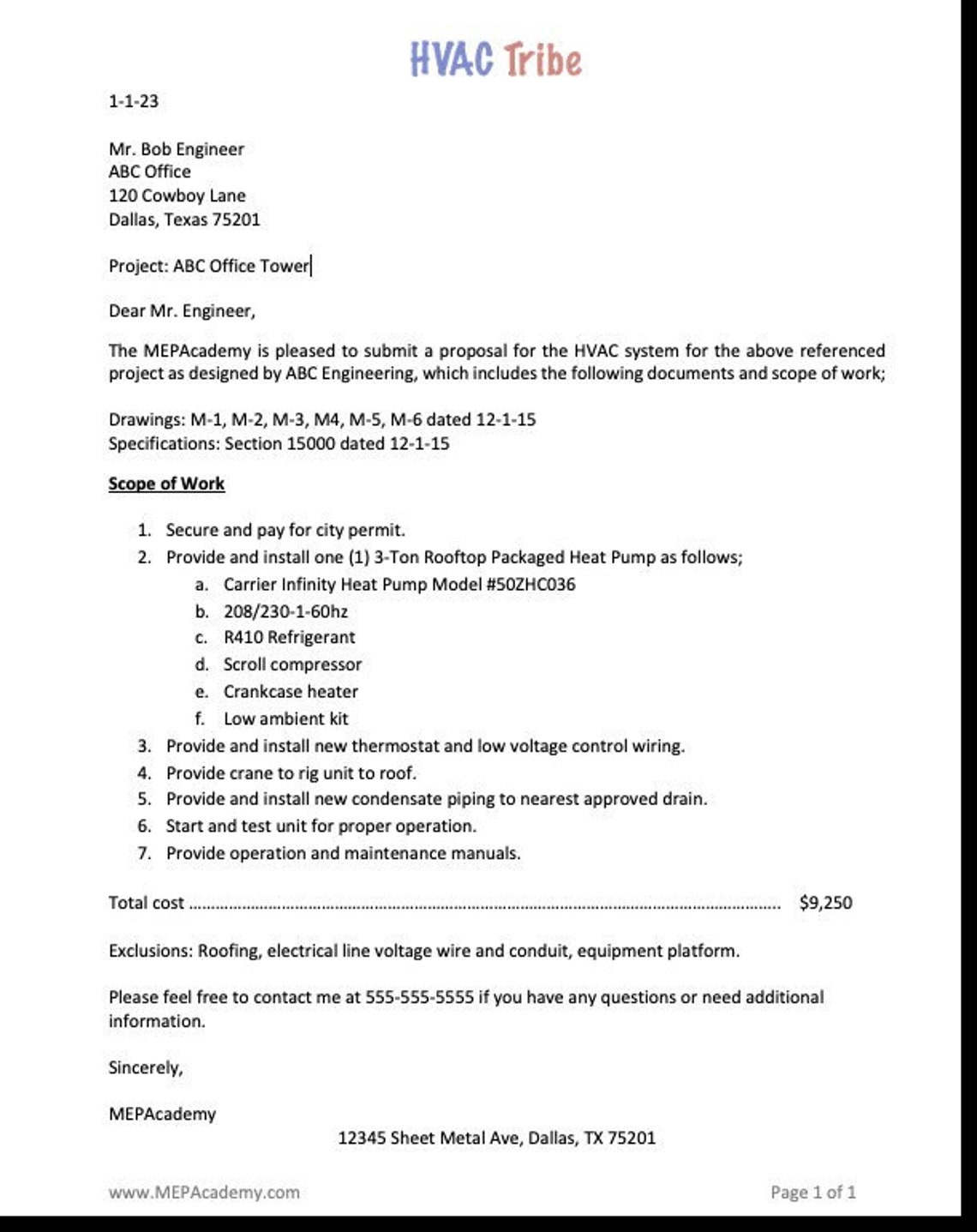 Construction Proposal Template - Single Page (word Doc) - Etsy