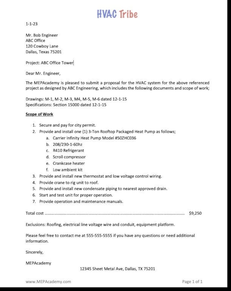 Construction Proposal Template - Single Page (word Doc) - Etsy