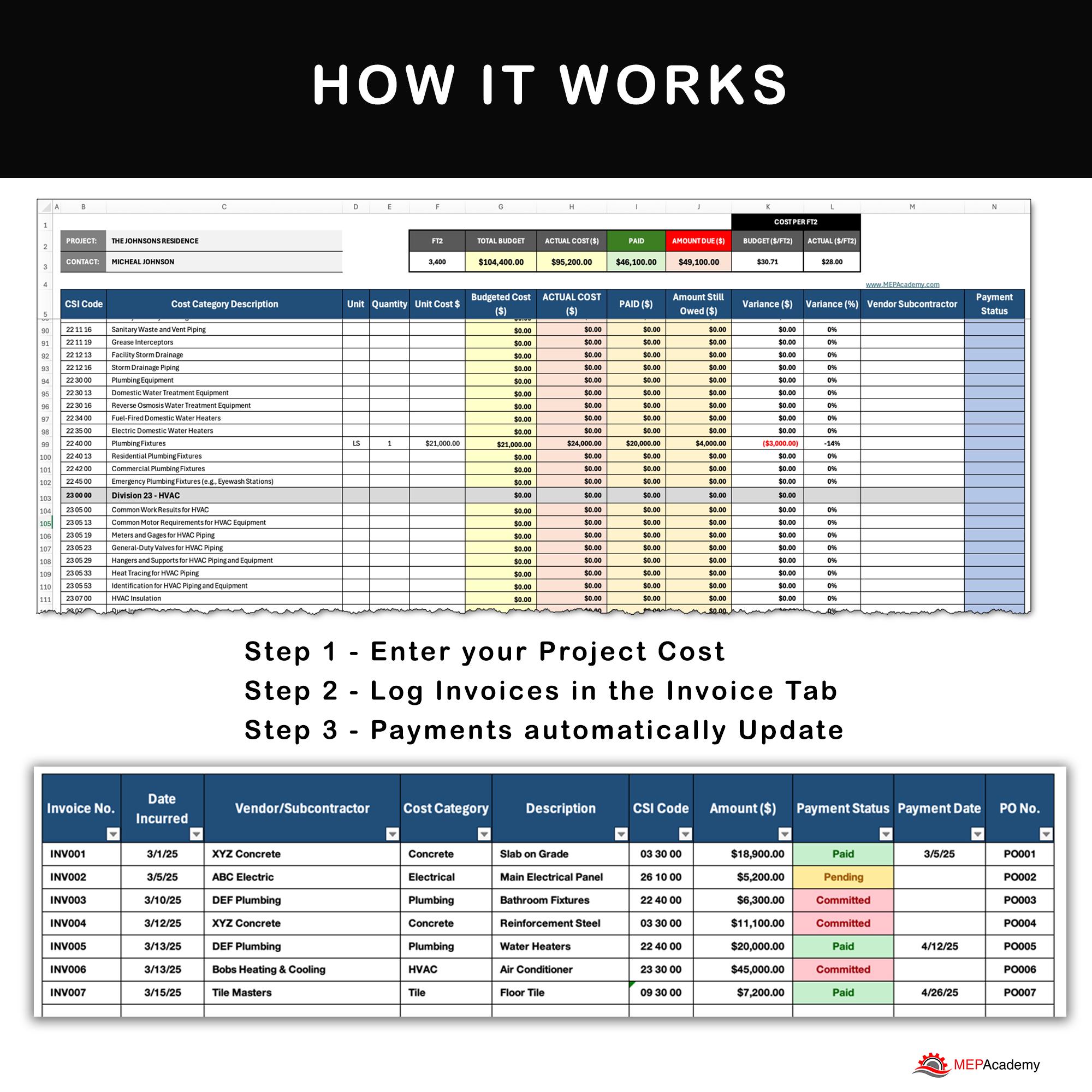 Construction Budget, Cost and Invoice Tracking Spreadsheet - Etsy