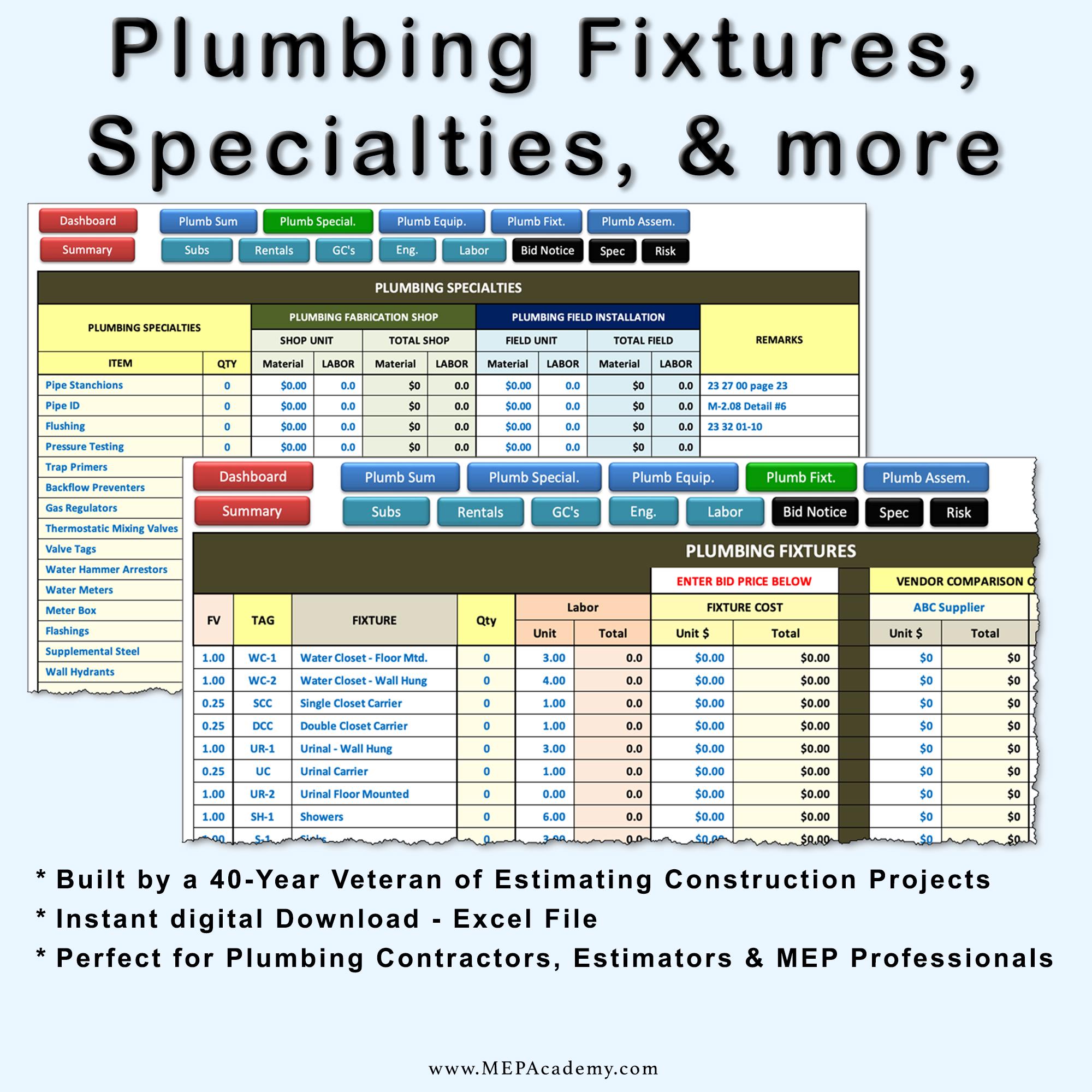 Plumbing Estimating Spreadsheet | Digital Download | Job Cost ...