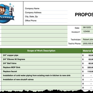Plumbing Estimate Proposal Template in Excel, Plumbing Contractor Quote ...