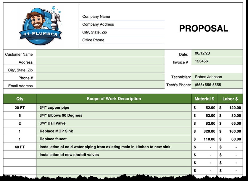 Plumbing Estimate Proposal Template in Excel, Plumbing Contractor Quote ...