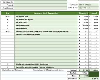 HVAC Estimate Proposal Template in Excel, HVAC Contractor Quote Form ...