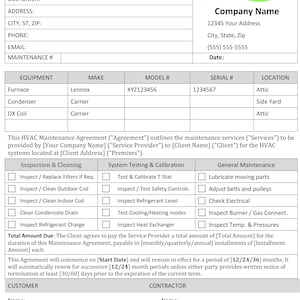 HVAC Maintenance Agreement in Microsoft Word & Google Docs - Etsy