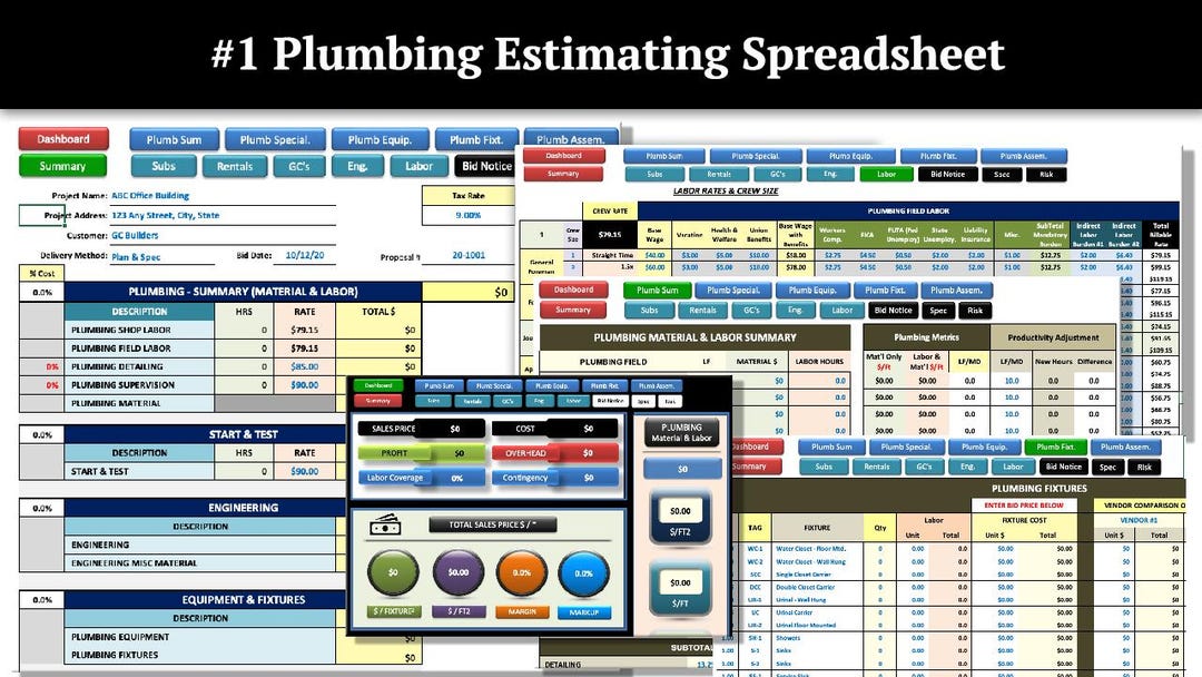 Plumbing Estimating Spreadsheet | Digital Download | Job Cost Calculator for Plumbing Projects ...