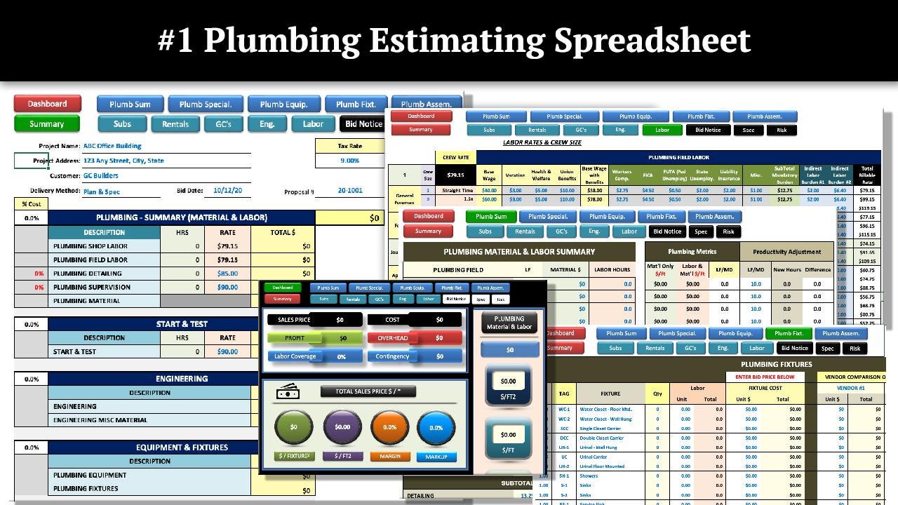 Plumbing Estimating Spreadsheet | Digital Download | Job Cost ...