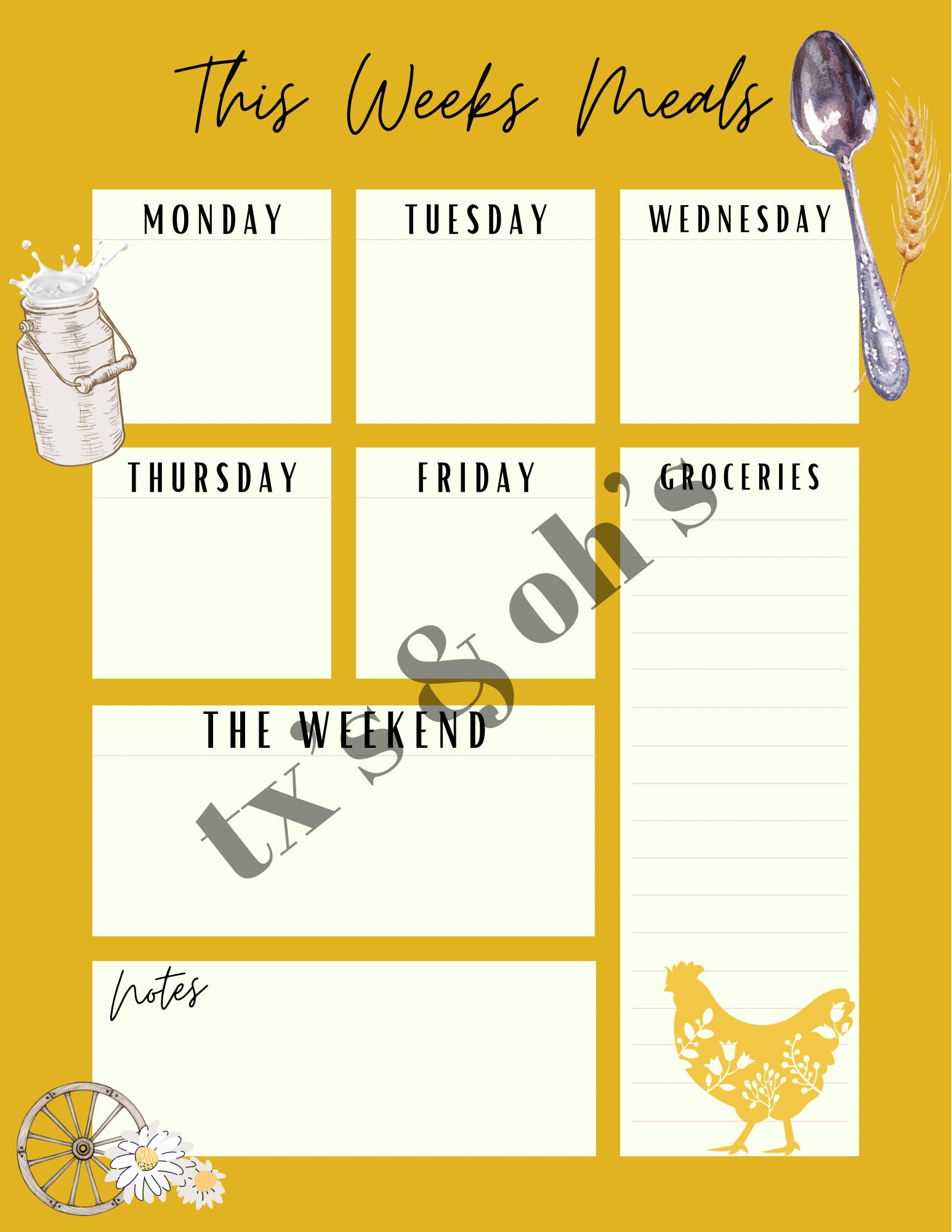 Weekly Menu Template - Etsy