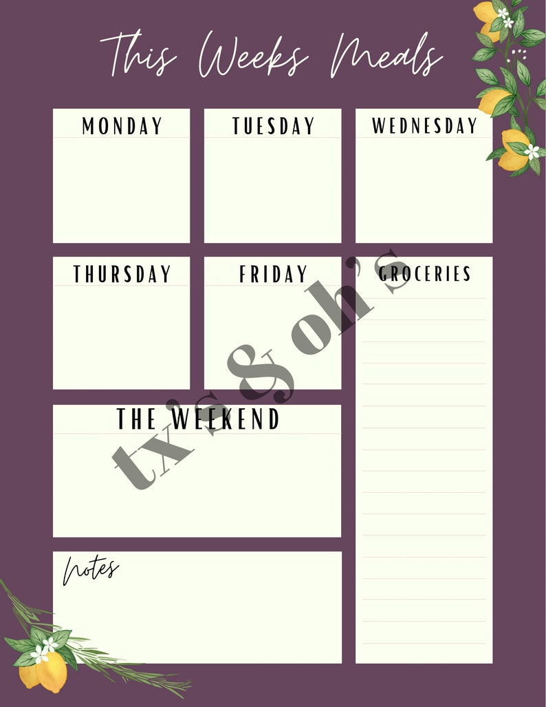 Weekly Menu Template - Etsy