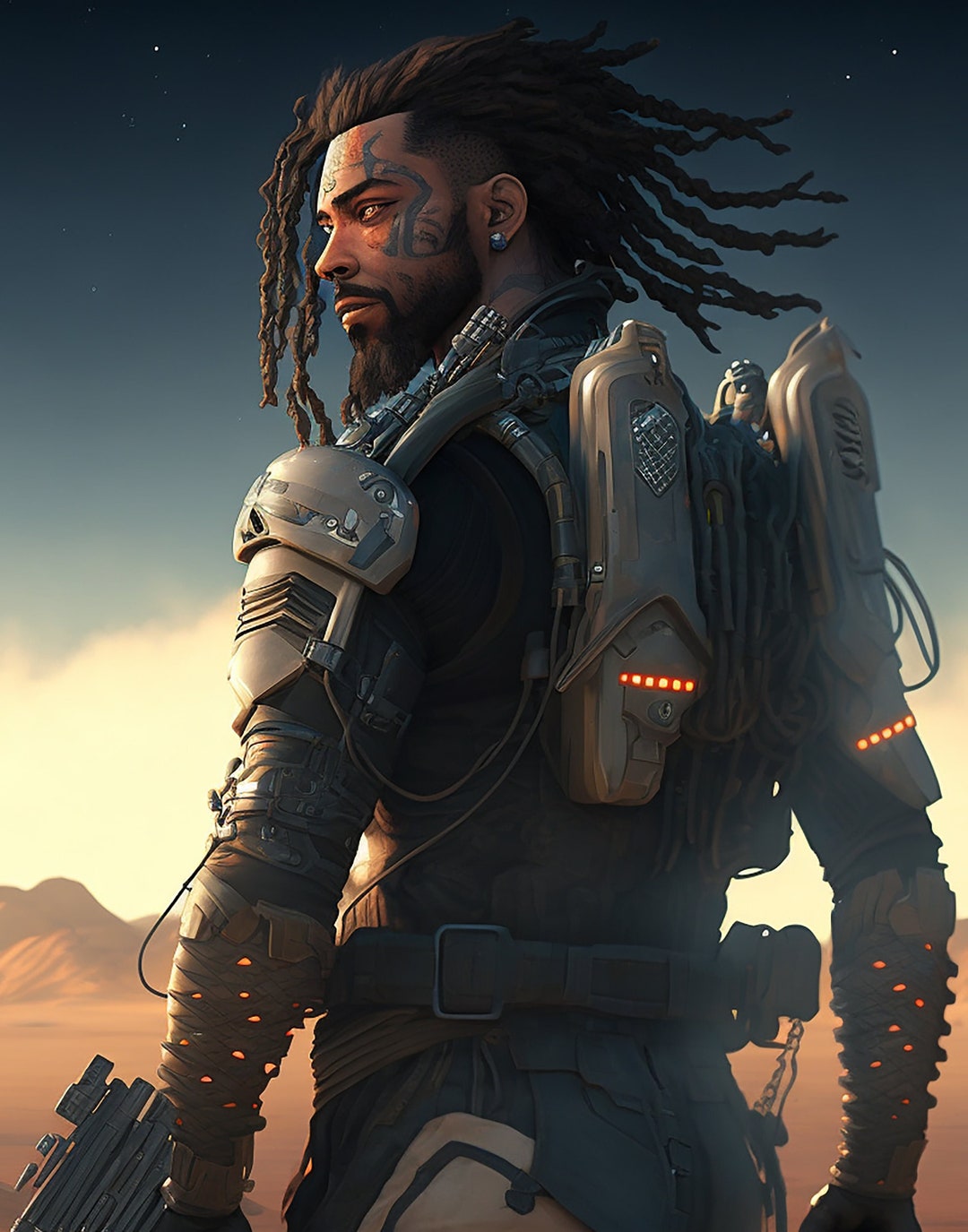 Dreadlock Cyber Warrior | Black Art | Digital Download | Home Decor ...