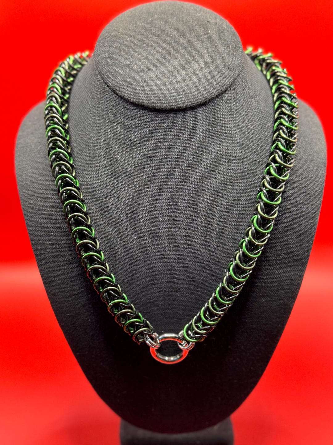 Black and Green Anodized Aluminum Box Chain Chainmail Chain/collar 22 ...