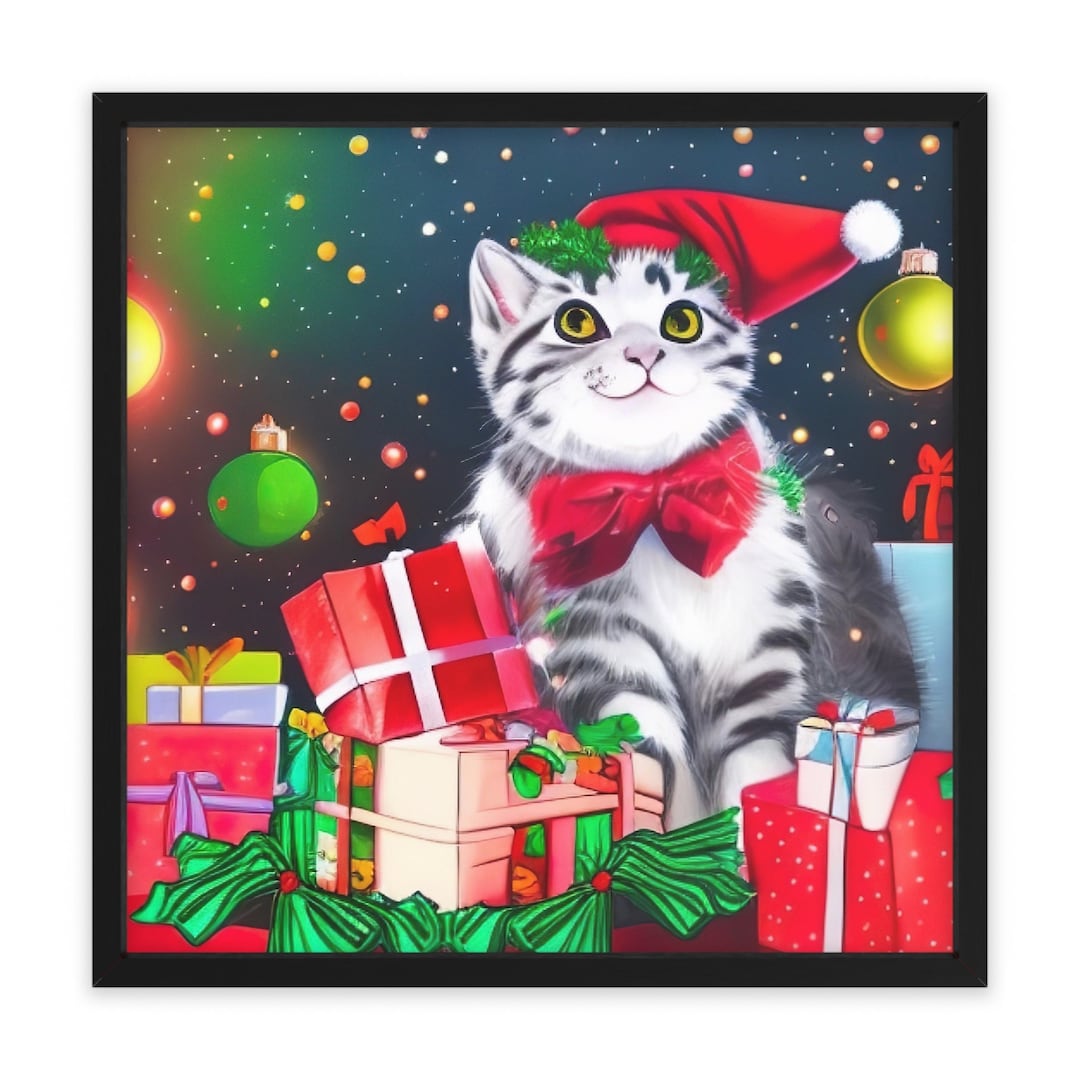 Christmas Cat Art, Holiday Art Print, Christmas Cat Prints, Christmas ...