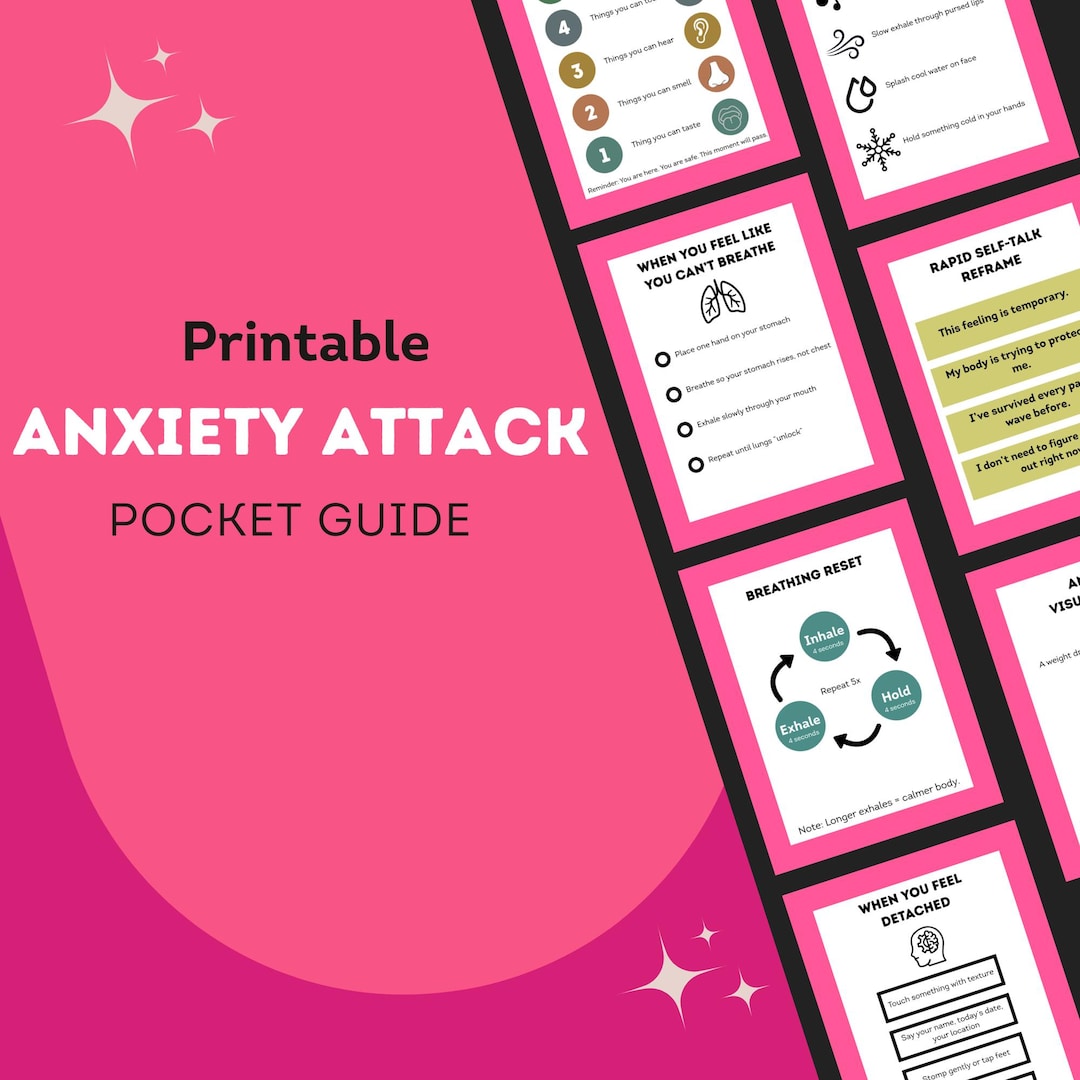 Printable Mental Health Cards: Anxiety Attack Pocket Guides (pink) - Etsy