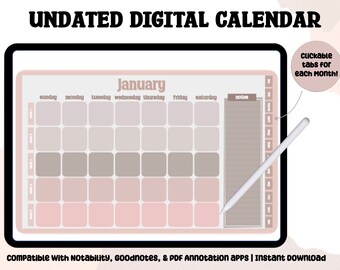 12 Month Calendar Planner-undated - Etsy