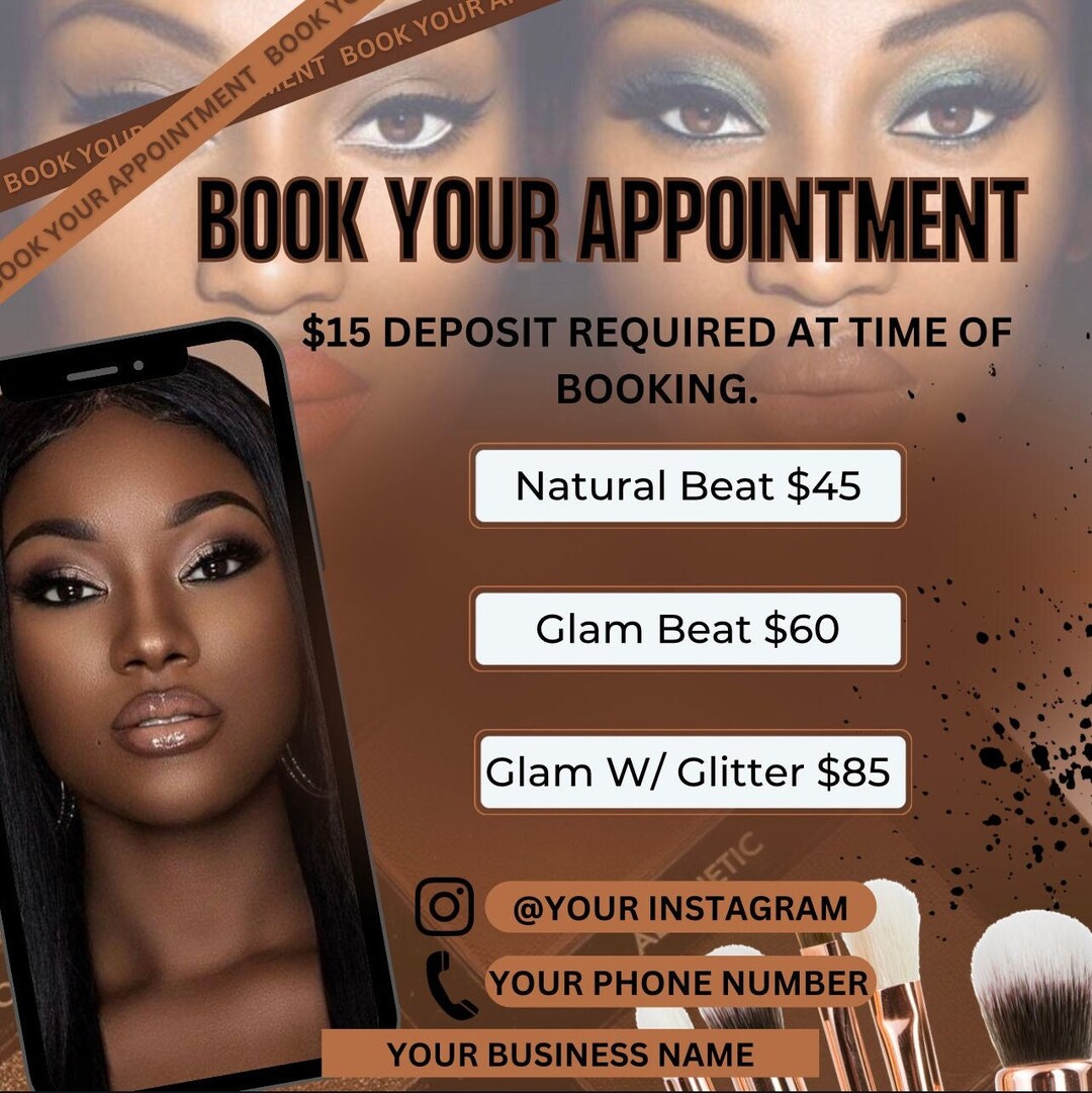 Editable Makeup Booking Template - Etsy