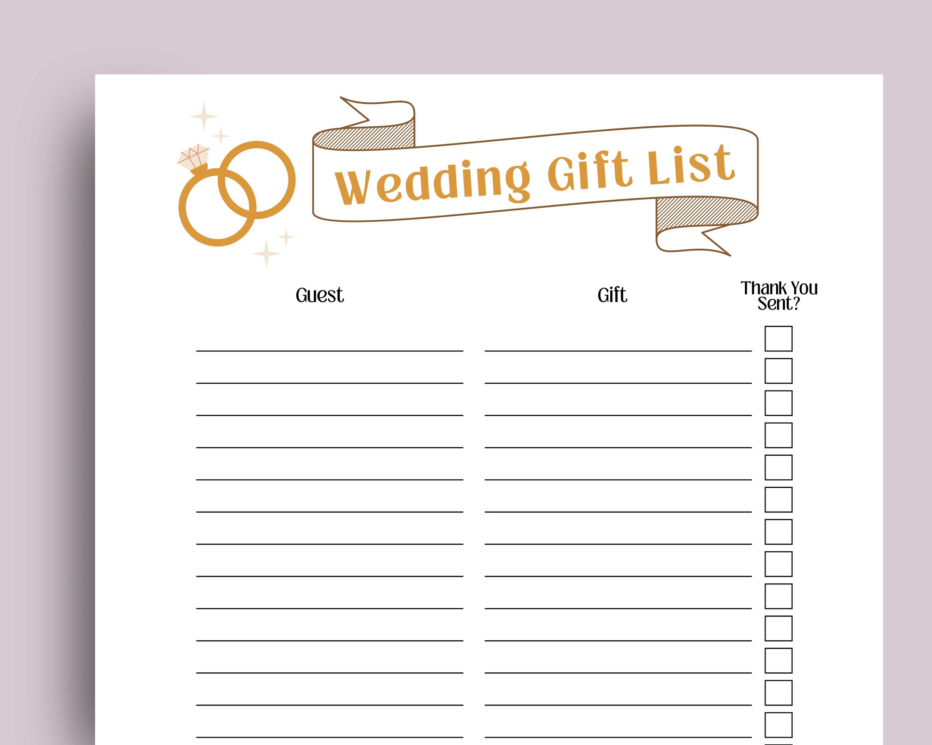 Printable Wedding Gift Checklist, Thank You Tracker, Wedding Thank You ...