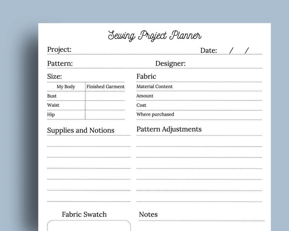 Sewing Pattern Planner | Sewing Planner PDF | PDF Sewing Planner - Etsy