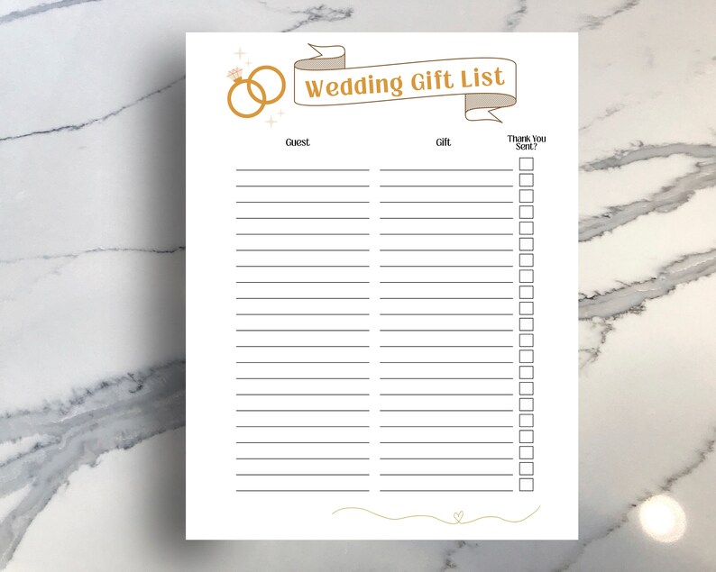 Printable Wedding Gift Checklist, Thank You Tracker, Wedding Thank You ...