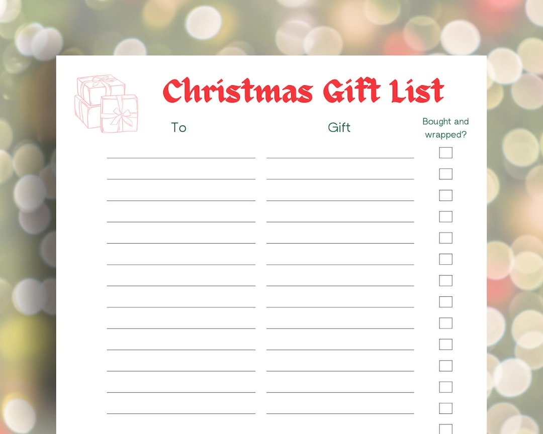 Printable Christmas Gift List Digital Download, Gift Giving Tracker ...