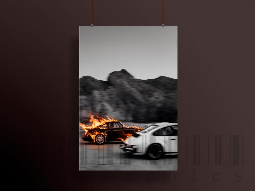 Porsche 911 on Fire Poster, Porsche Racing Wall Art, Burning Porsche ...