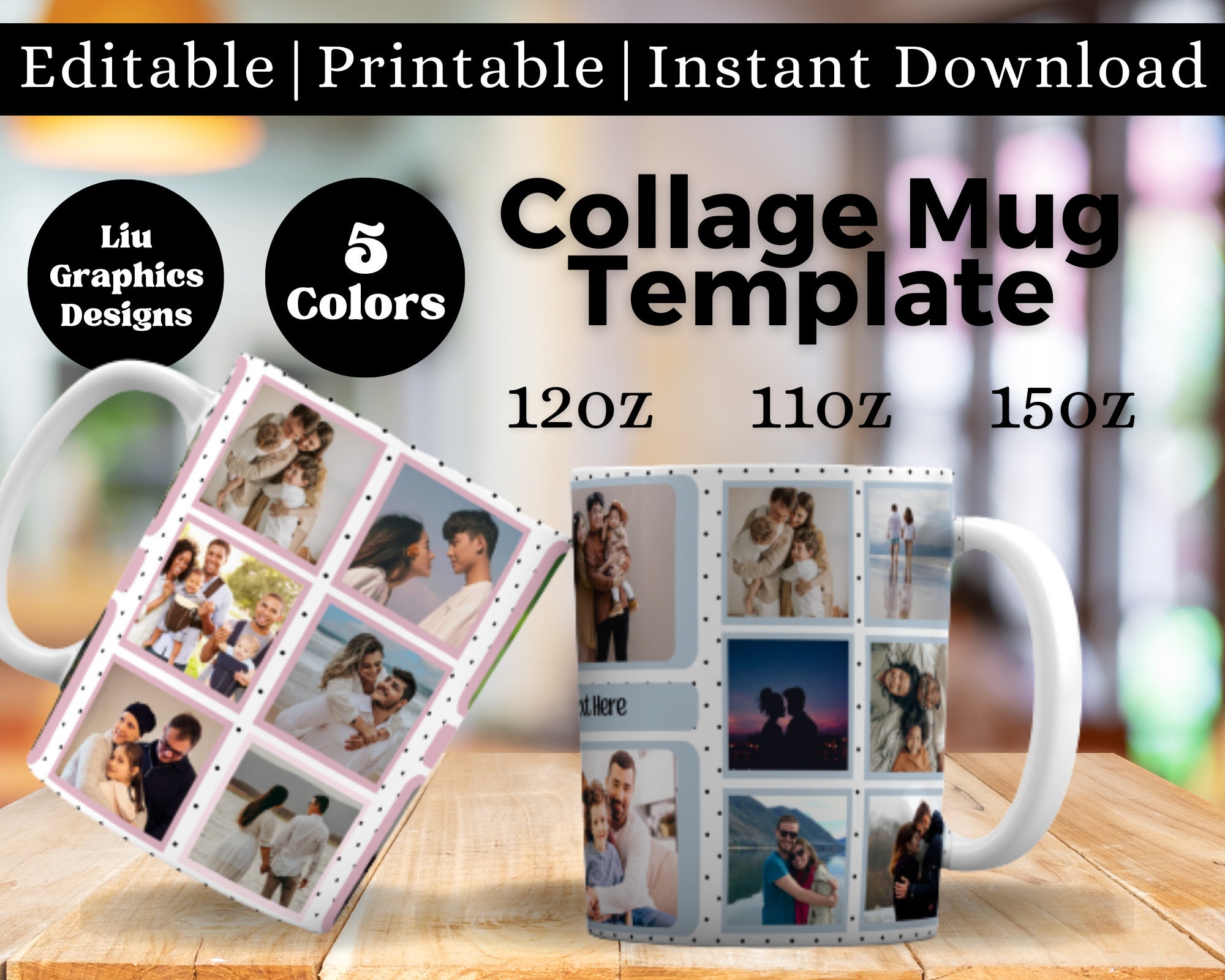 Photo Collage Template for Mug, Family Photo Collage Template, Digital ...