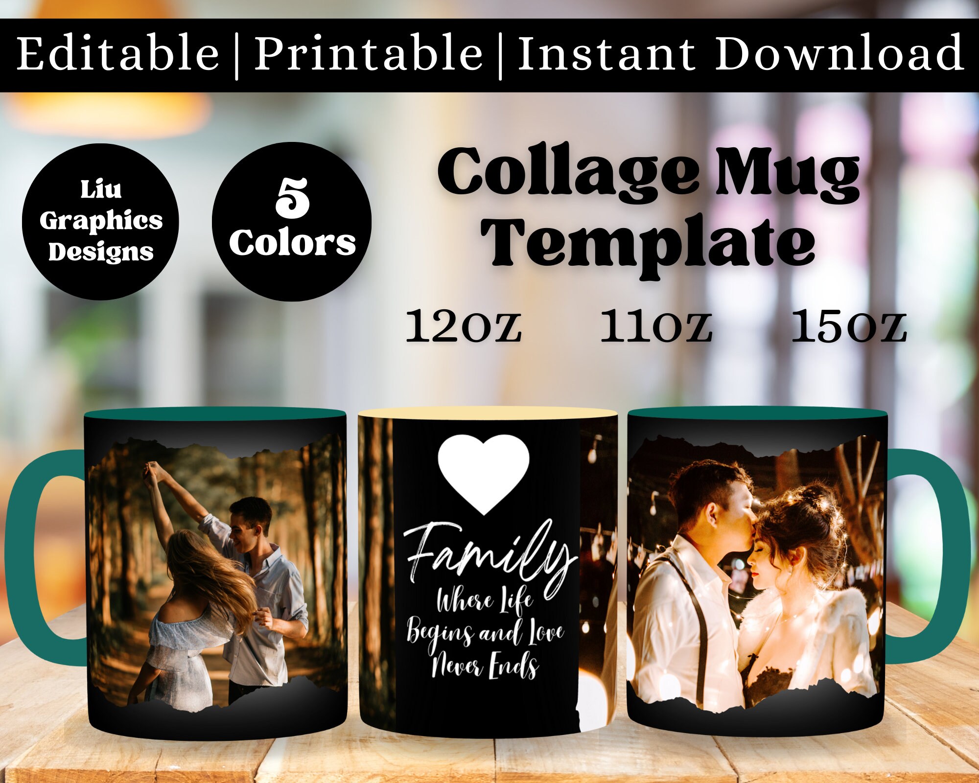 Photo Collage Mug, Family Photo Template for Mug , Photo Collage Canva ...
