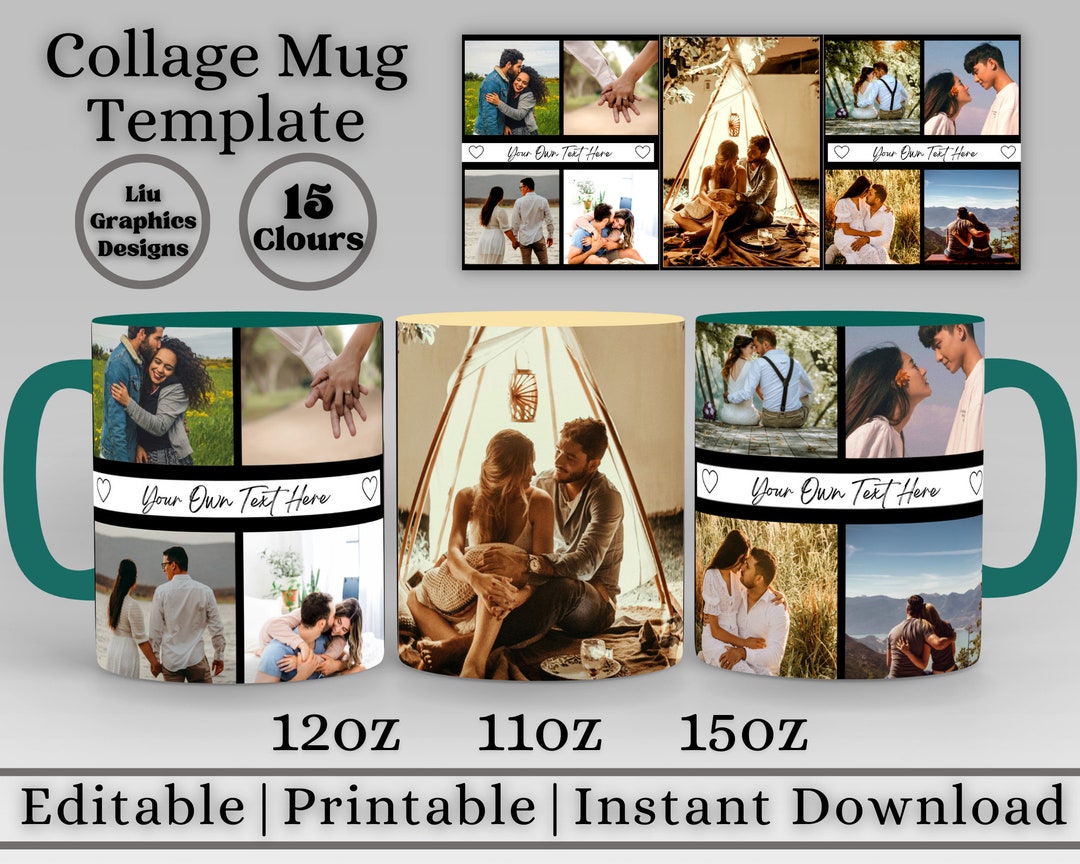 Photo Collage Template for Mug, Family Photo Collage Template, Digital ...