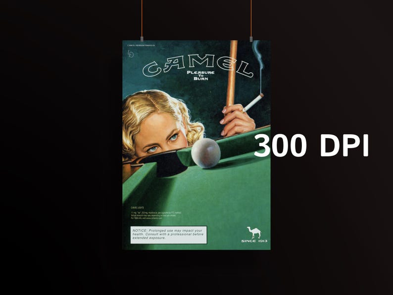 Retro Camel Pool Hall Poster Digital Download | Vintage Billiards Wall ...