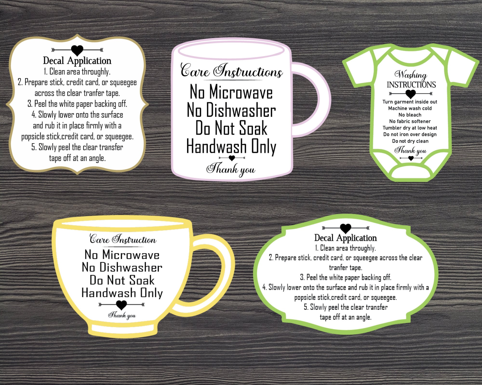 Care Card Bundle, Printable Cup, Shirt, Tumbler, Mug, Care Instructions ...
