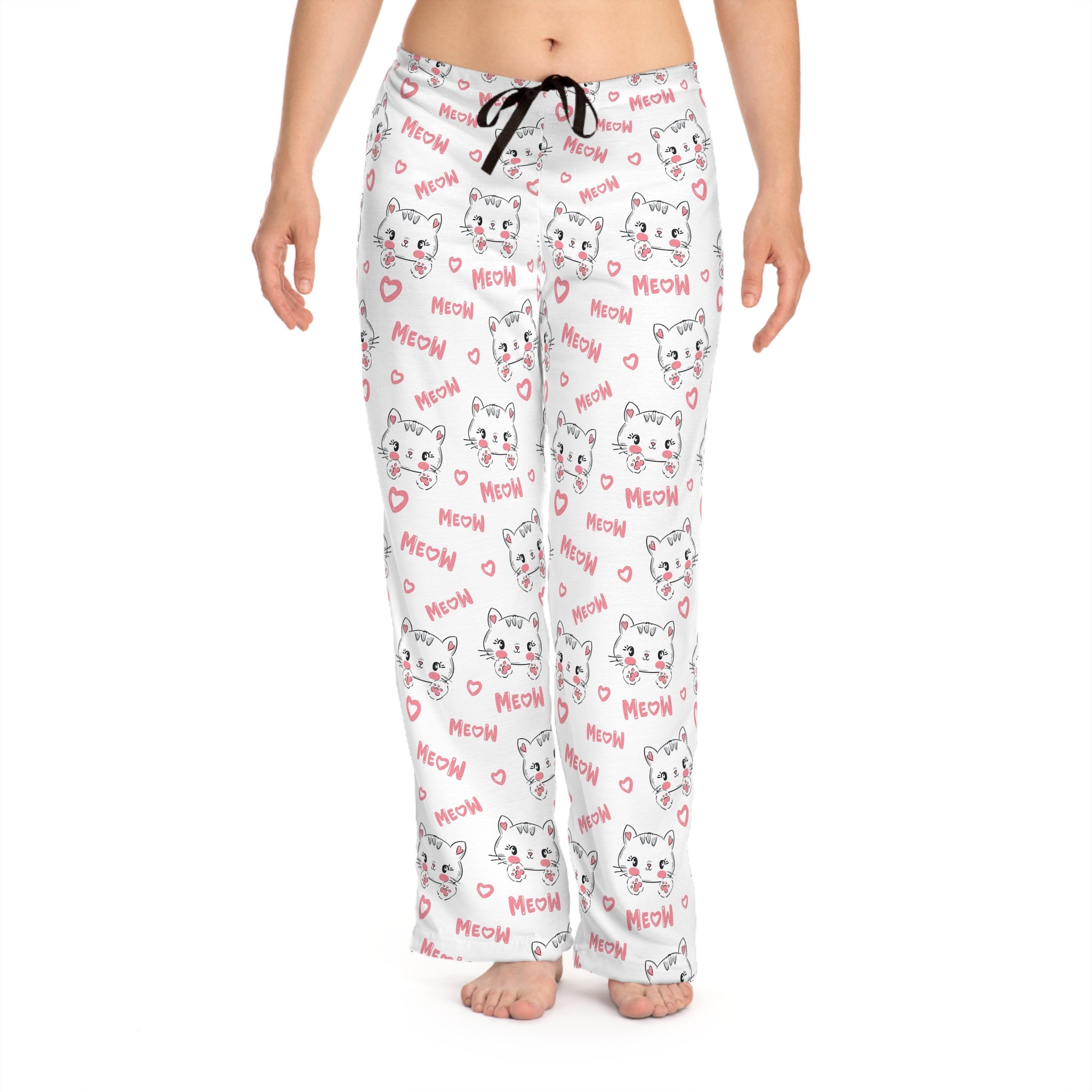 Women's Pajama Pants Cute Cat Seamless Pattern White Background With ...