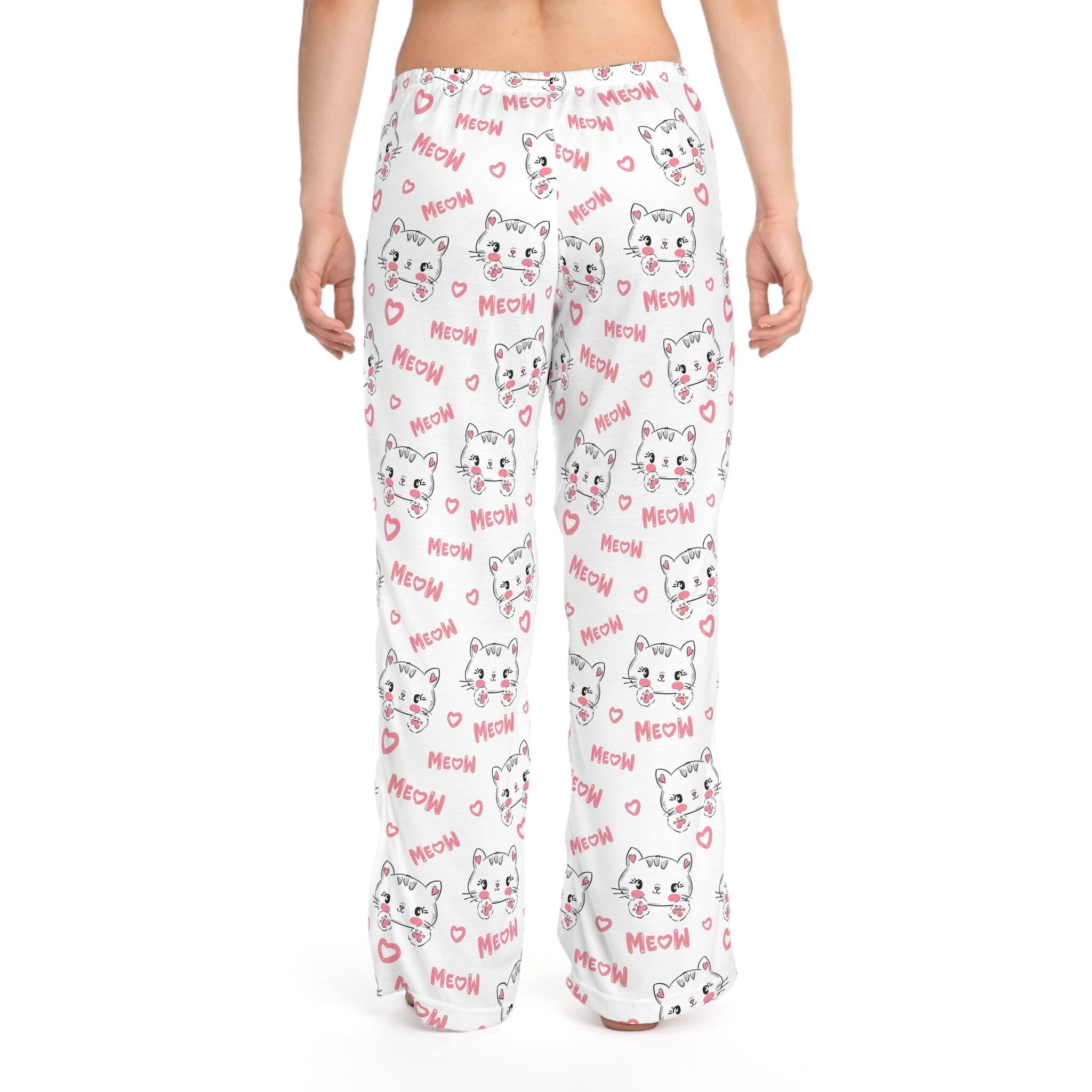 Women's Pajama Pants Cute Cat Seamless Pattern White Background With ...
