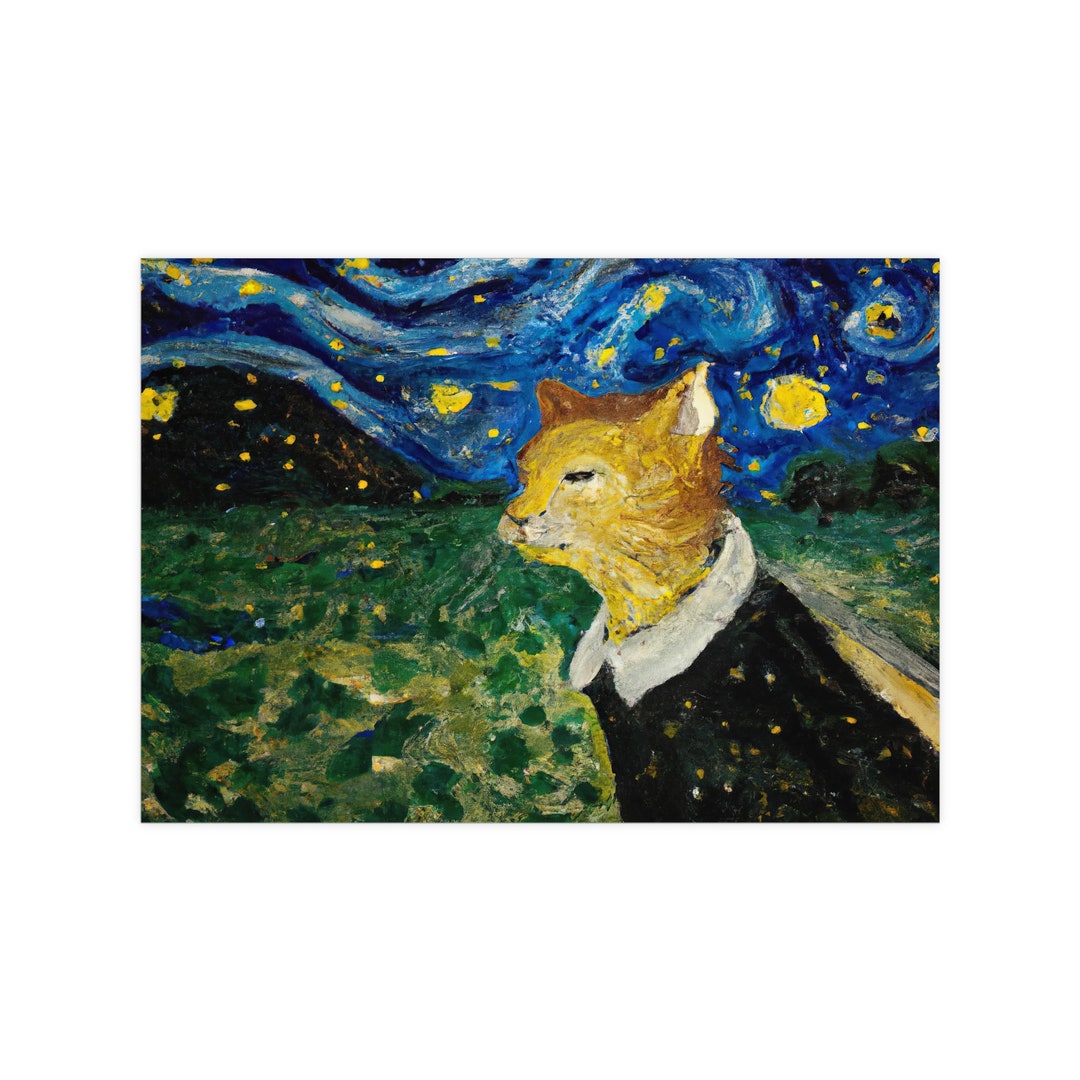 23.3x16.5 Poster Van Gogh's Cat on a Starry Night - Etsy