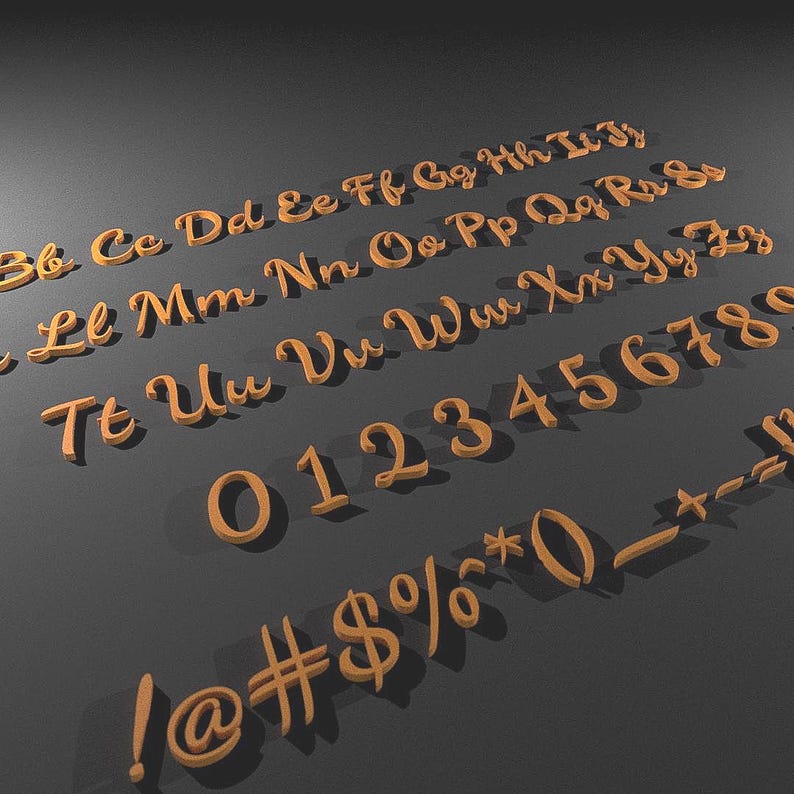 Dancing Script Font STL Files: 3D Printing Letters, Numbers, Symbols ...