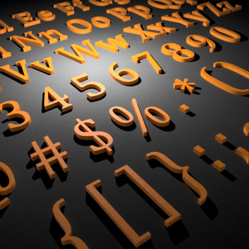 Cambria Font STL Files, 3D Printing Letters, Numbers, Symbols (digital ...