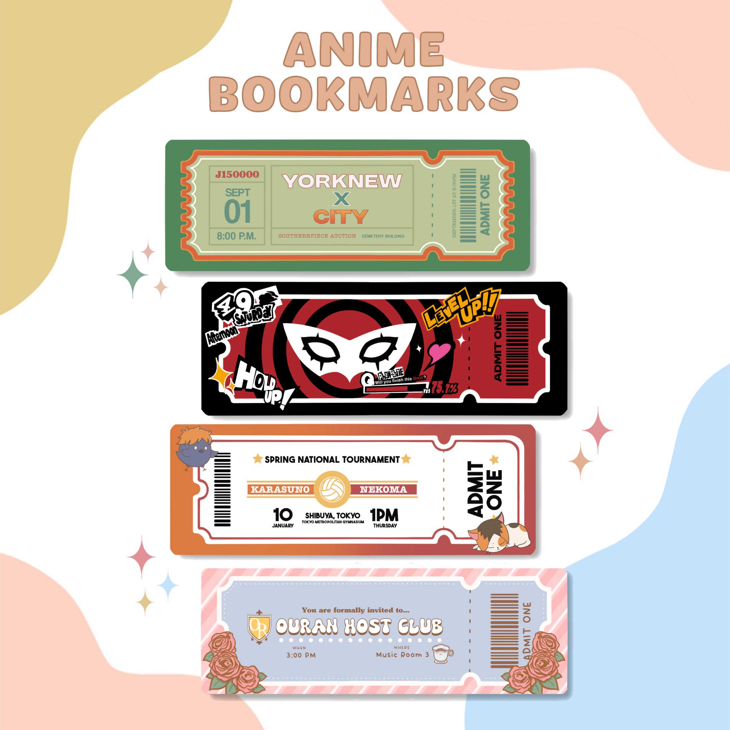 Anime Ticket Bookmarks | Recycled Cardstock, Book Lover Gift - Etsy