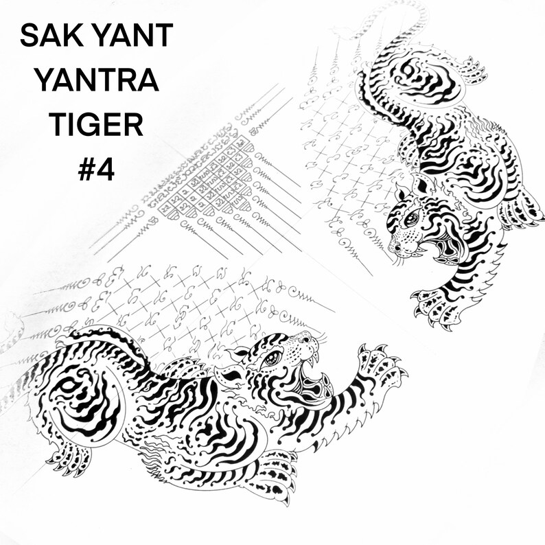 Sak Yant Tiger Tattoo Tiger Tattoo Design Sak Yant Design - Etsy