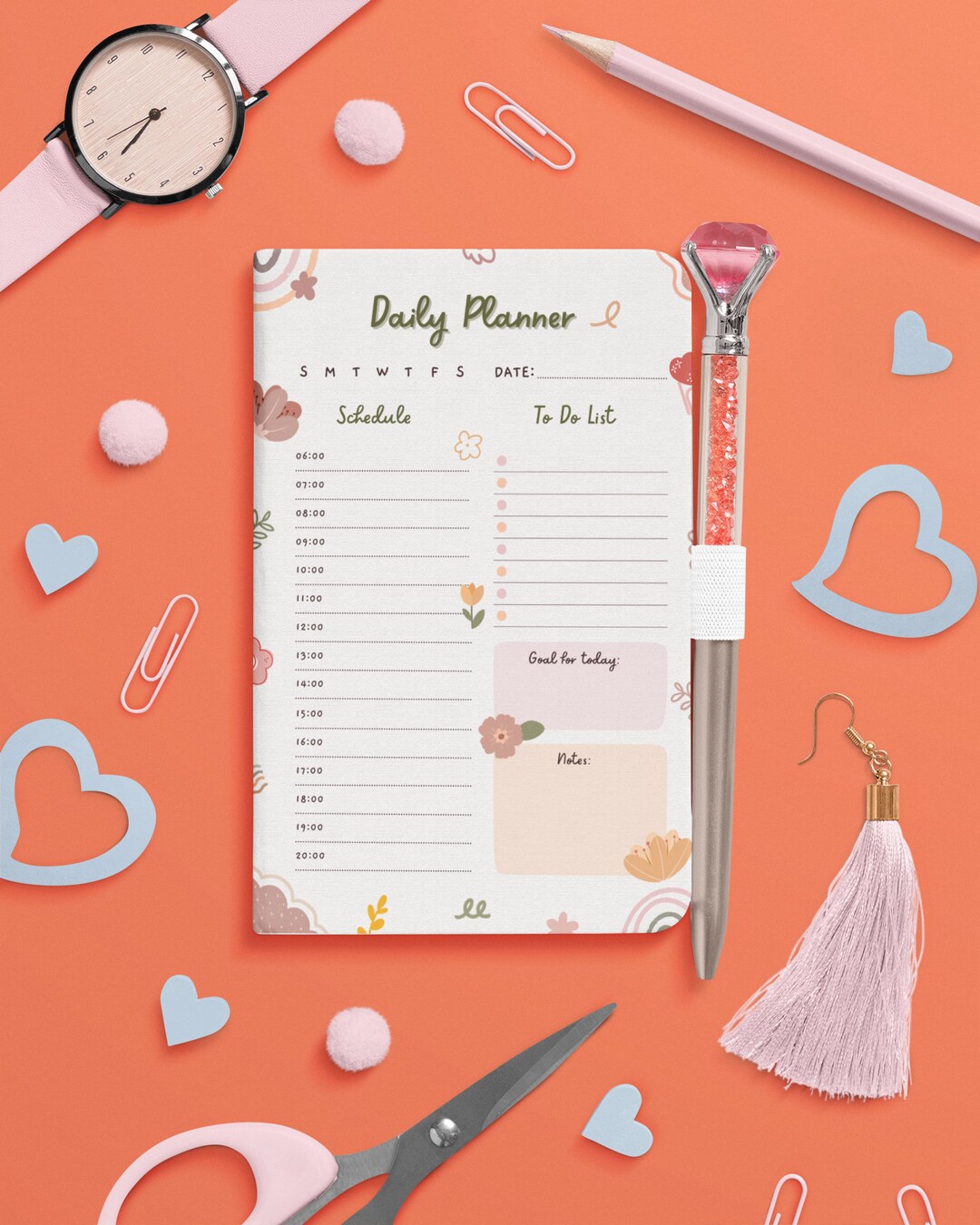 Cute Daily Planner Printable, Hourly Planner, Notability Planner, Dated ...