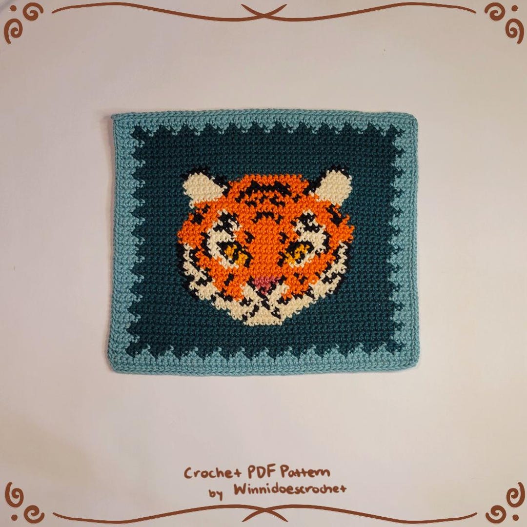 Tiger Head Crochet Tapestry Pattern W/ and W/O Border - Etsy