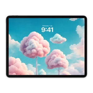 Fluffy Cloud Trees Wallpaper iPad Tablet, Sky Floating Cloud Tree ...