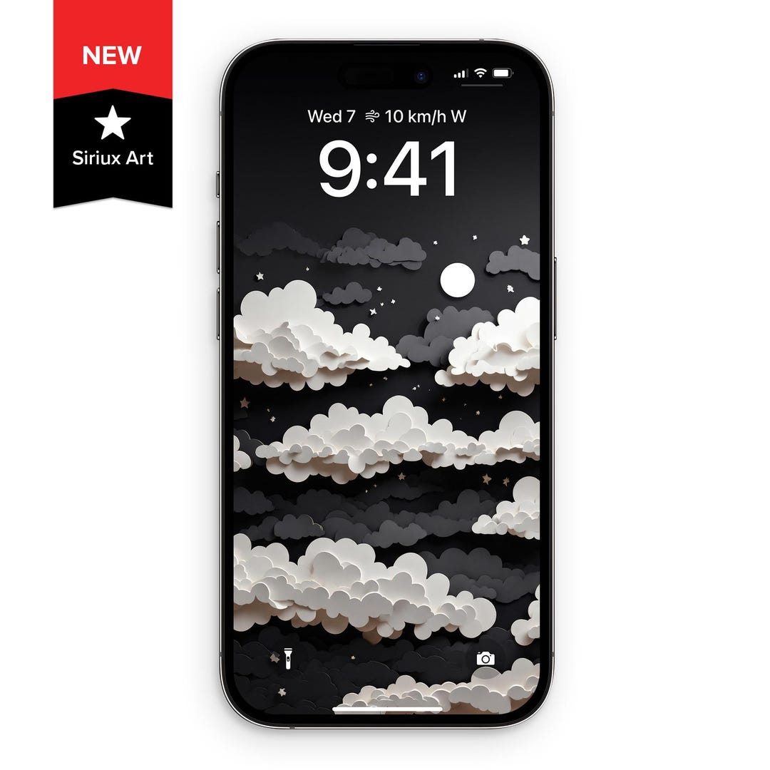 Cloud Black White Papercraft iPhone Wallpaper, Mono Sky Starry Paper ...