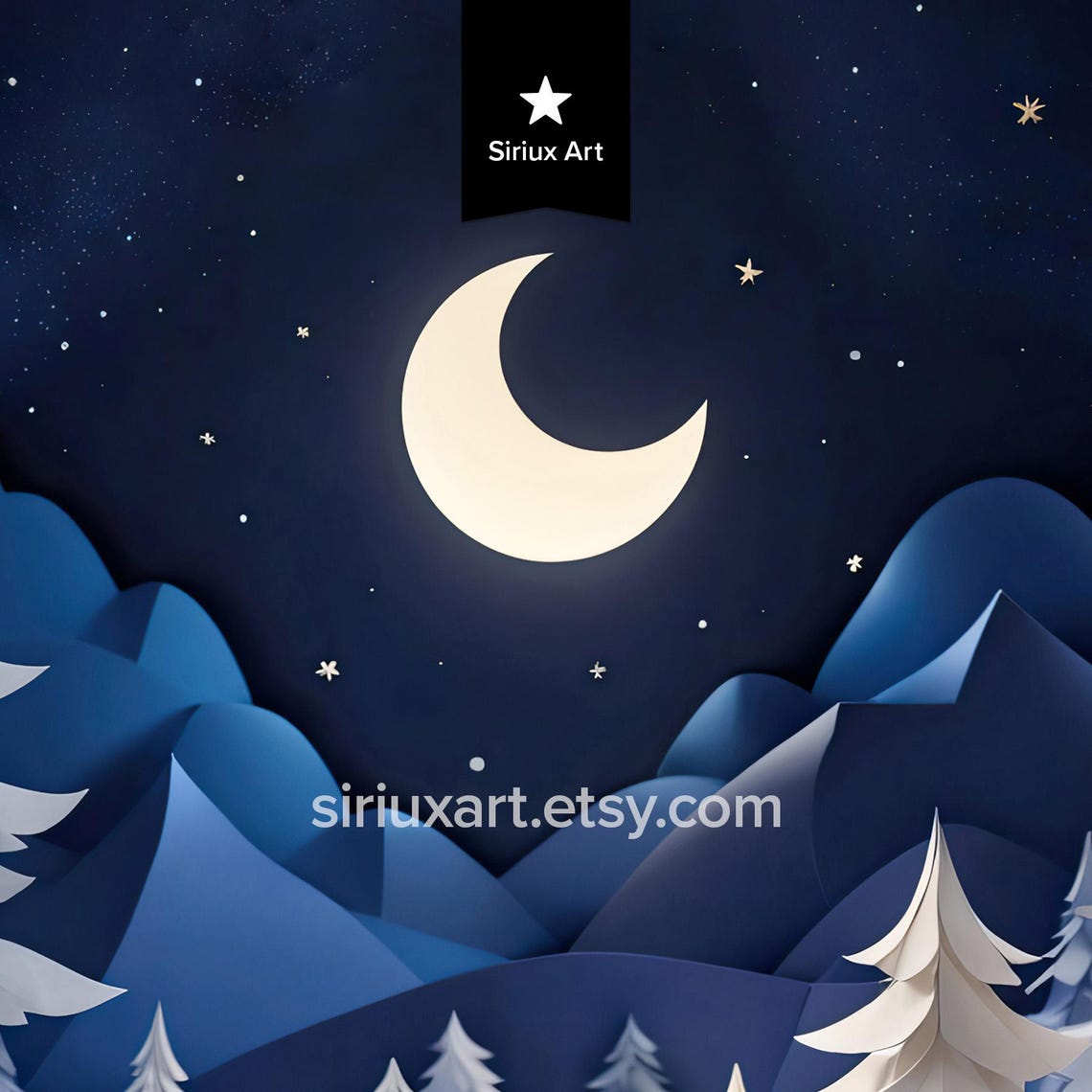Winter Moonlight Landscape Papercraft Phone Wallpaper | White Snow ...