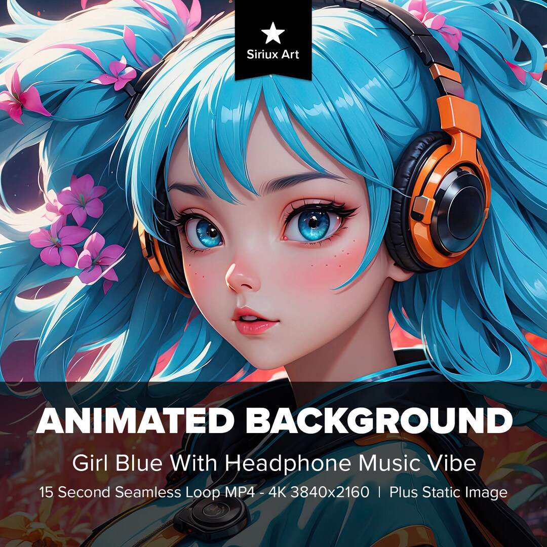 Girl Blue With Headphone Animation Background Loop, DJ Techno Music ...