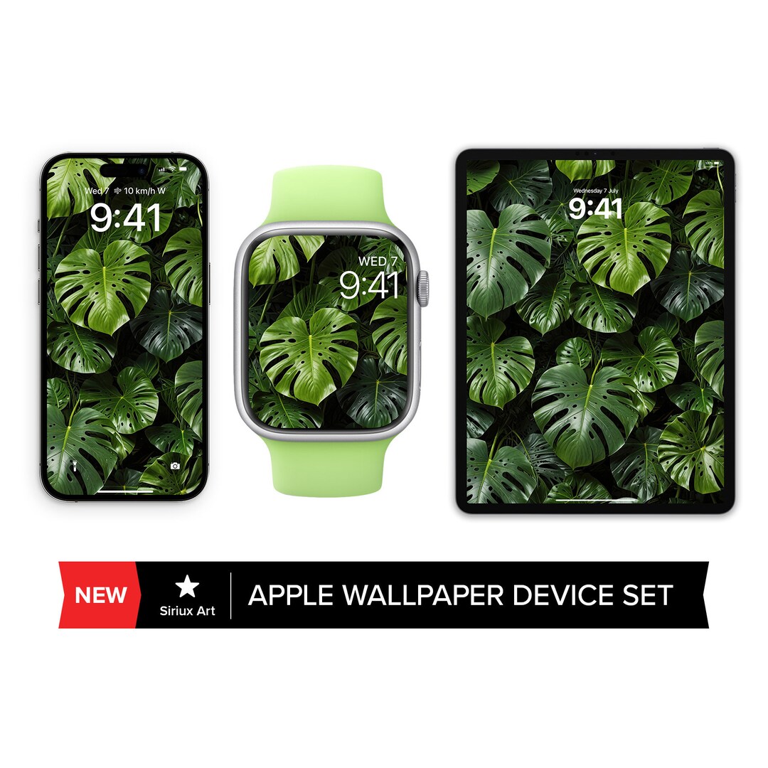 Monstera Plant Wallpaper Apple Device Set, Green Bontanical Tropical ...